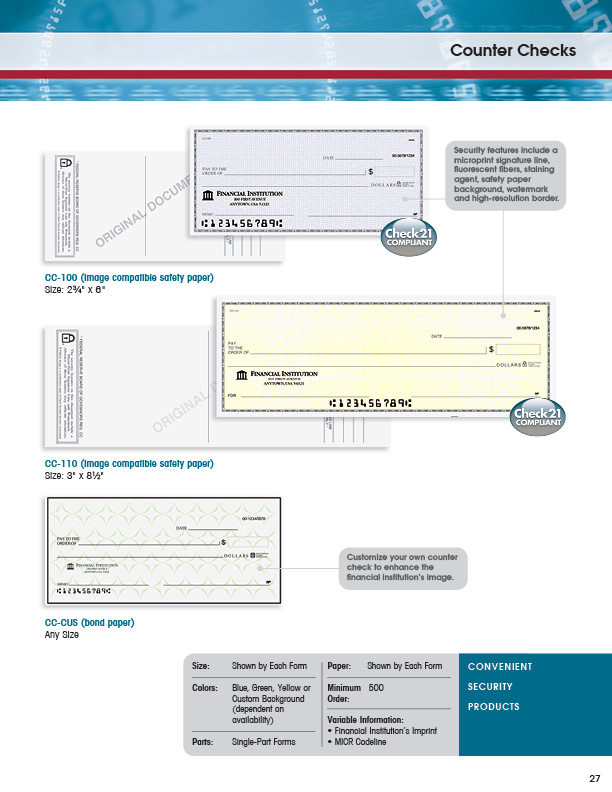 Internal Financial Forms/Official Checks – MICR Solutions
